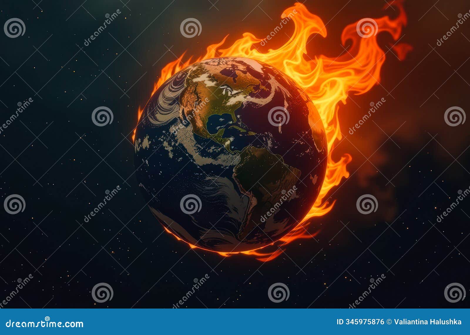 Earth Globe on Fire with Wildfire Fire in Climate Change, the Earth is ...