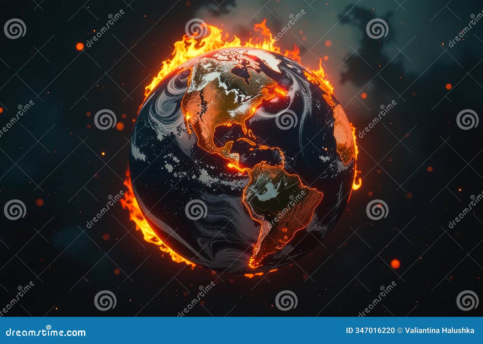 Earth Globe on Fire with Wildfire Fire in Climate Change, the Earth is ...