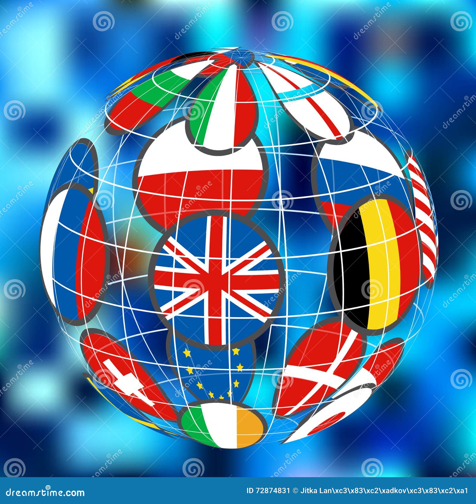 Earth globe with flags stock vector. Illustration of france - 72874831