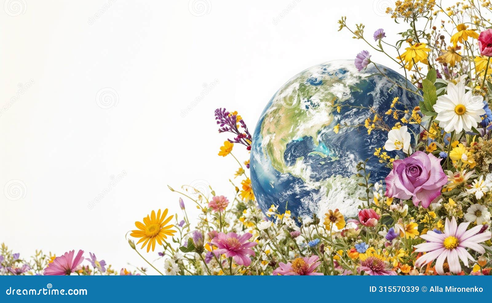 Earth Globe in Flowers. Eath Day Concept Horizontal Design Template ...