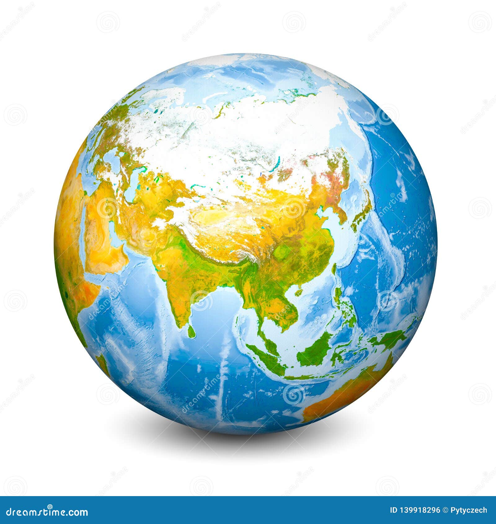 Earth Globe Focused On Asia. Realistic Topographical Lands And Oceans ...