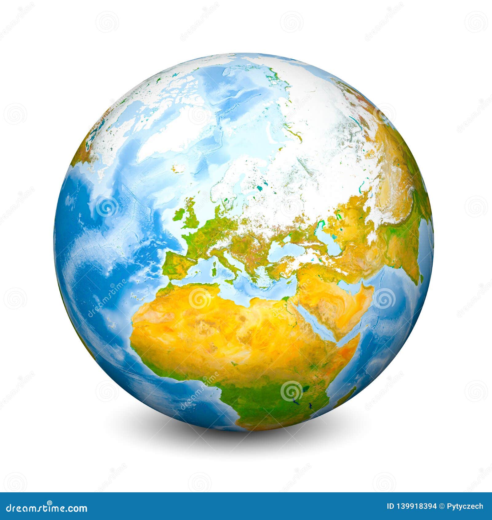 Earth Globe Focused On Europe. Realistic Topographical Lands And Oceans ...