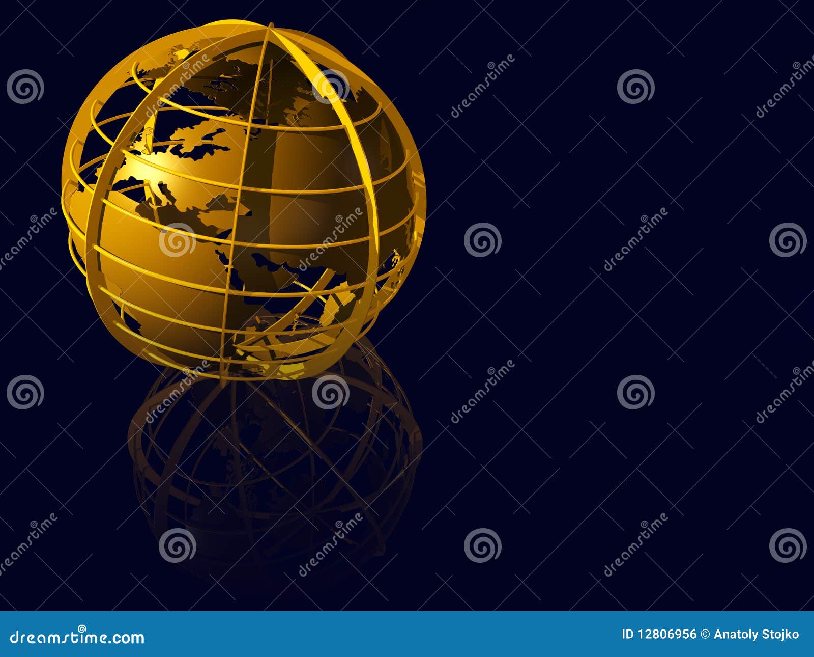 Earth Globe of Gold on Blue Mirrow Stock Illustration - Illustration of ...