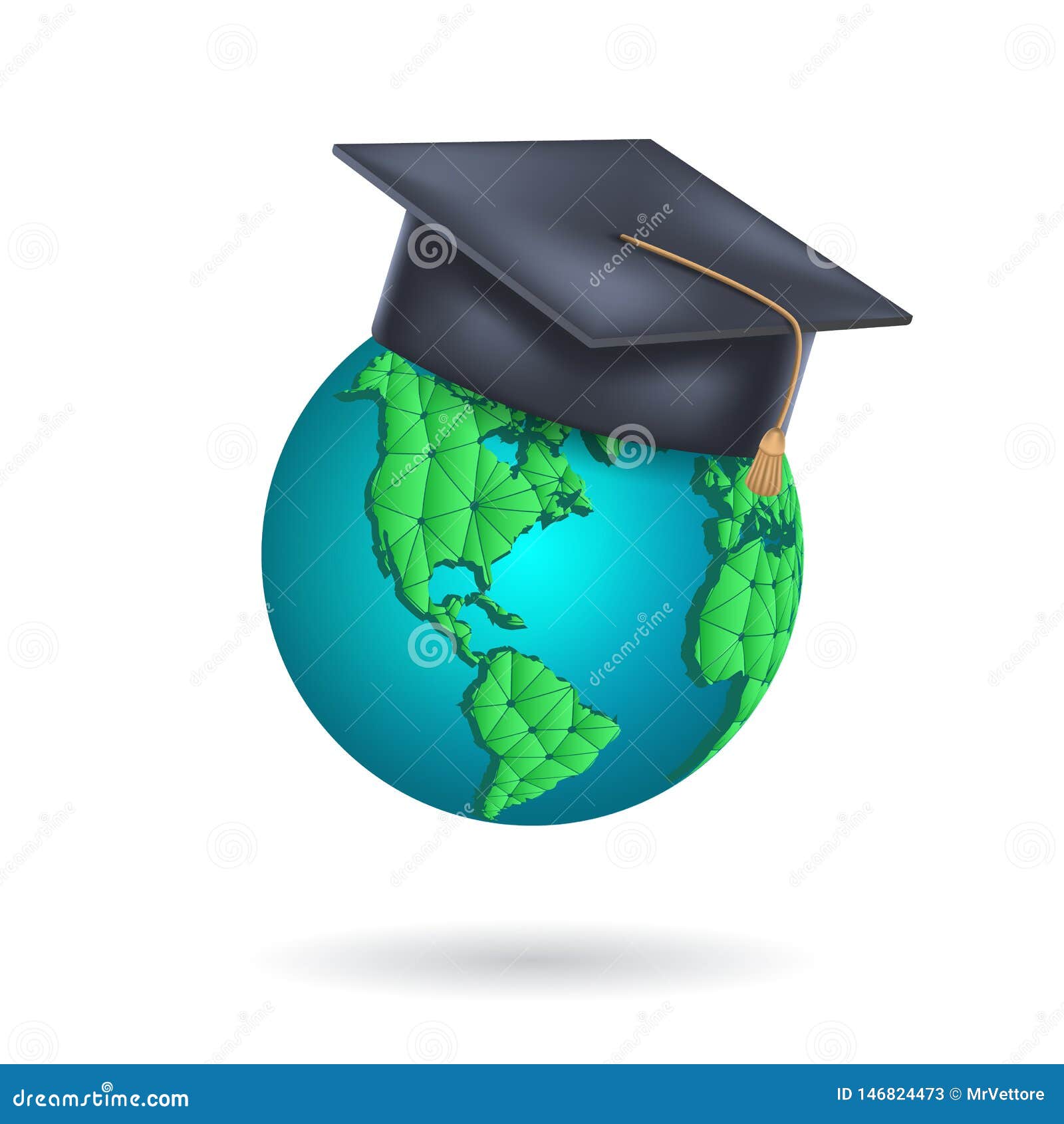 Vector Earth Globe with a Graduation Cap. Concept of Global Learning ...