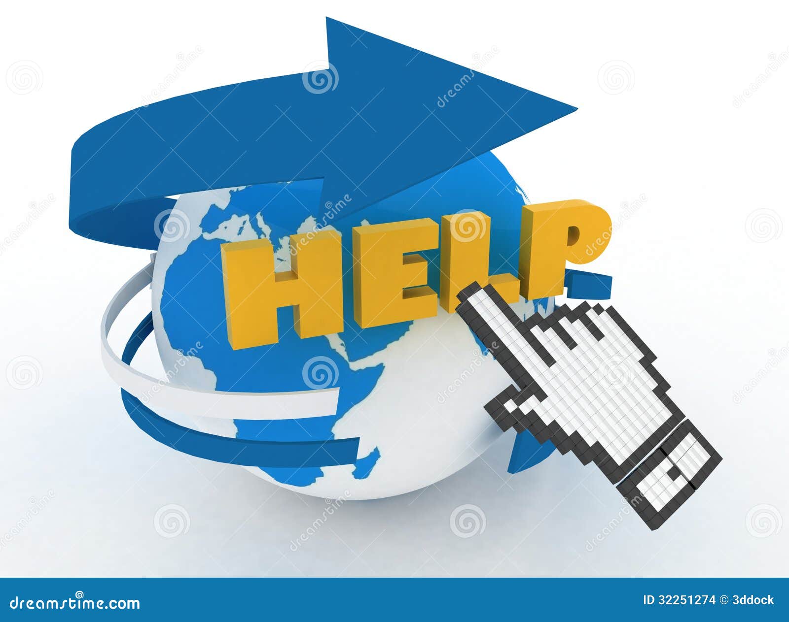 Earth Globe and Hand Cursor on a Word Help Stock Illustration ...