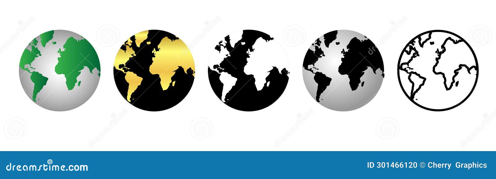 Earth Globe Icons. Earth Hemispheres with Continents. Vector World Map ...