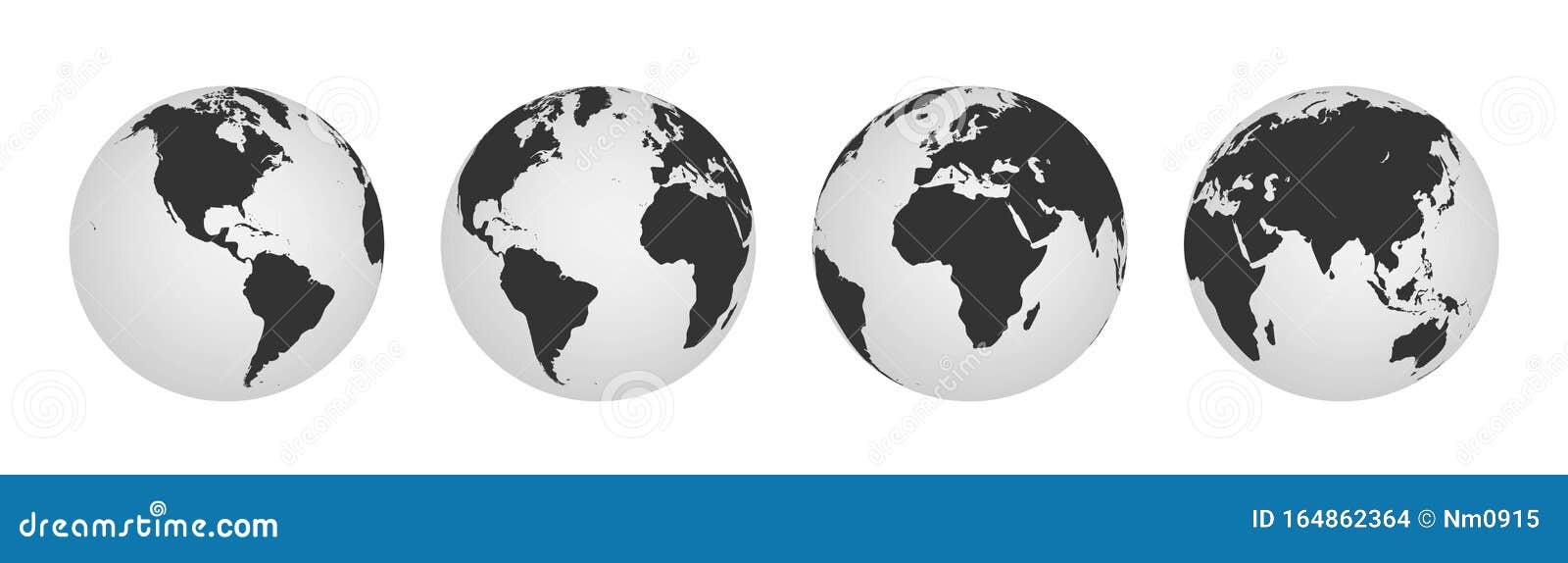 Earth Globe Icons. Earth Hemispheres with Continents. World Map Set ...