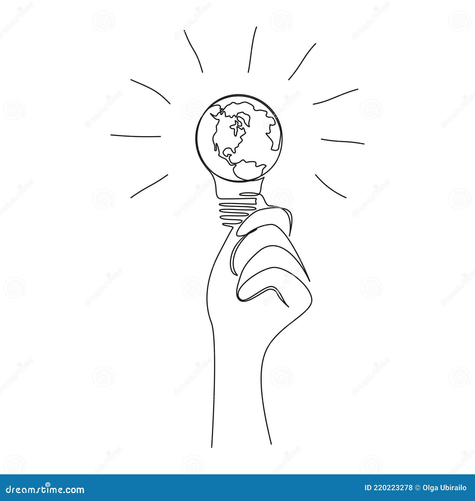 Earth Globe Inside the Light Bulb in One Continuous Line Drawing. World ...