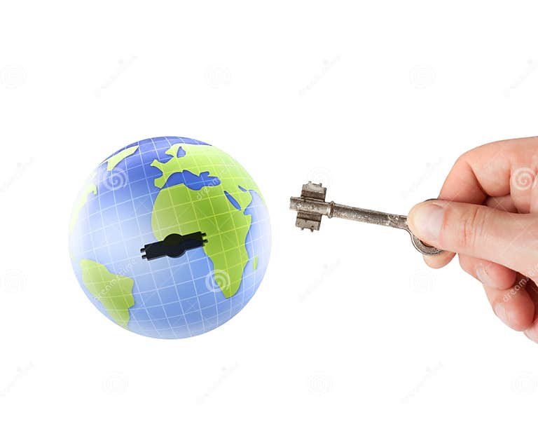 Earth globe with key stock photo. Image of reflection - 14512830