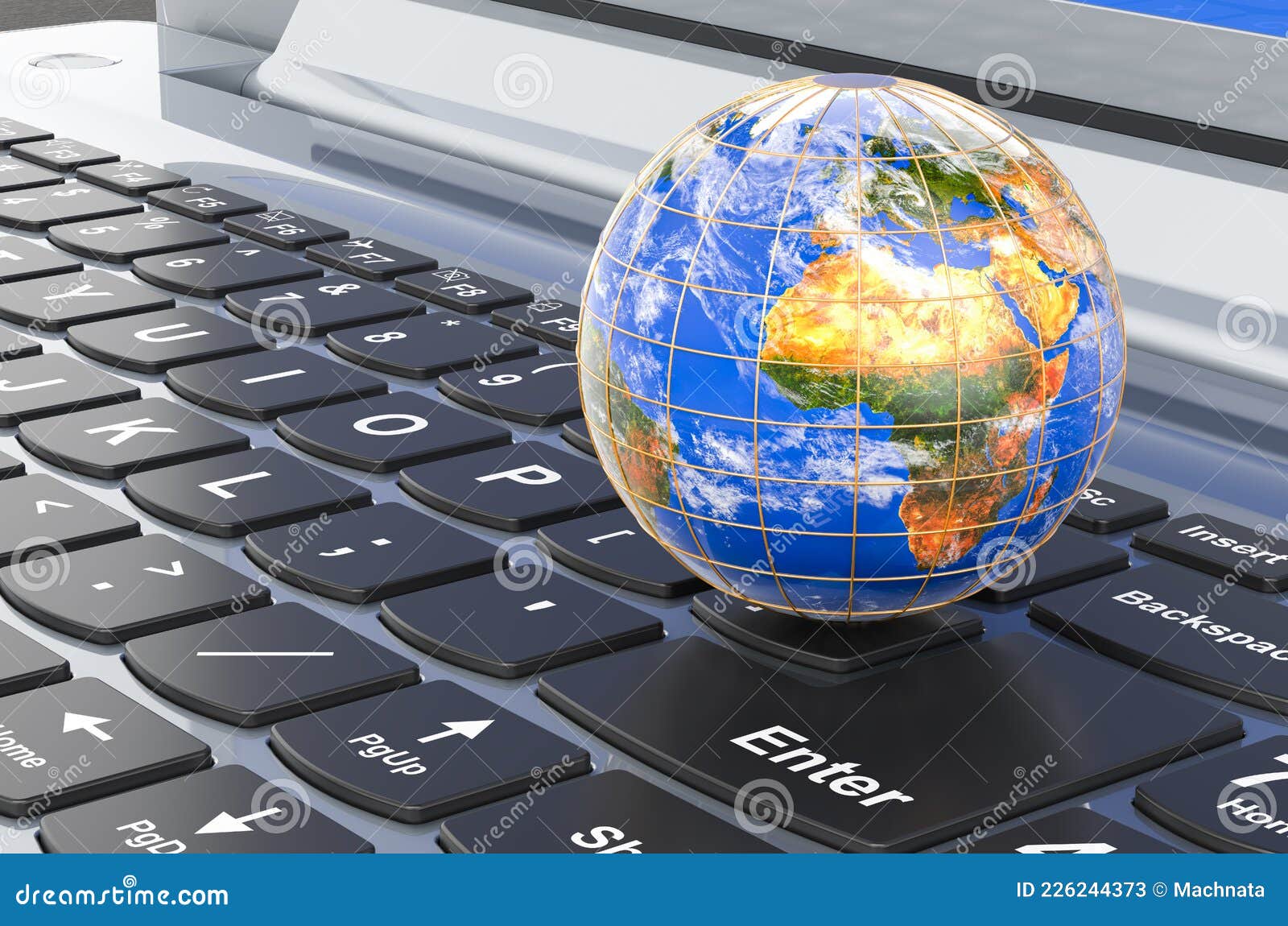 Earth Globe on the Keyboard Laptop. 3D Rendering Stock Illustration ...