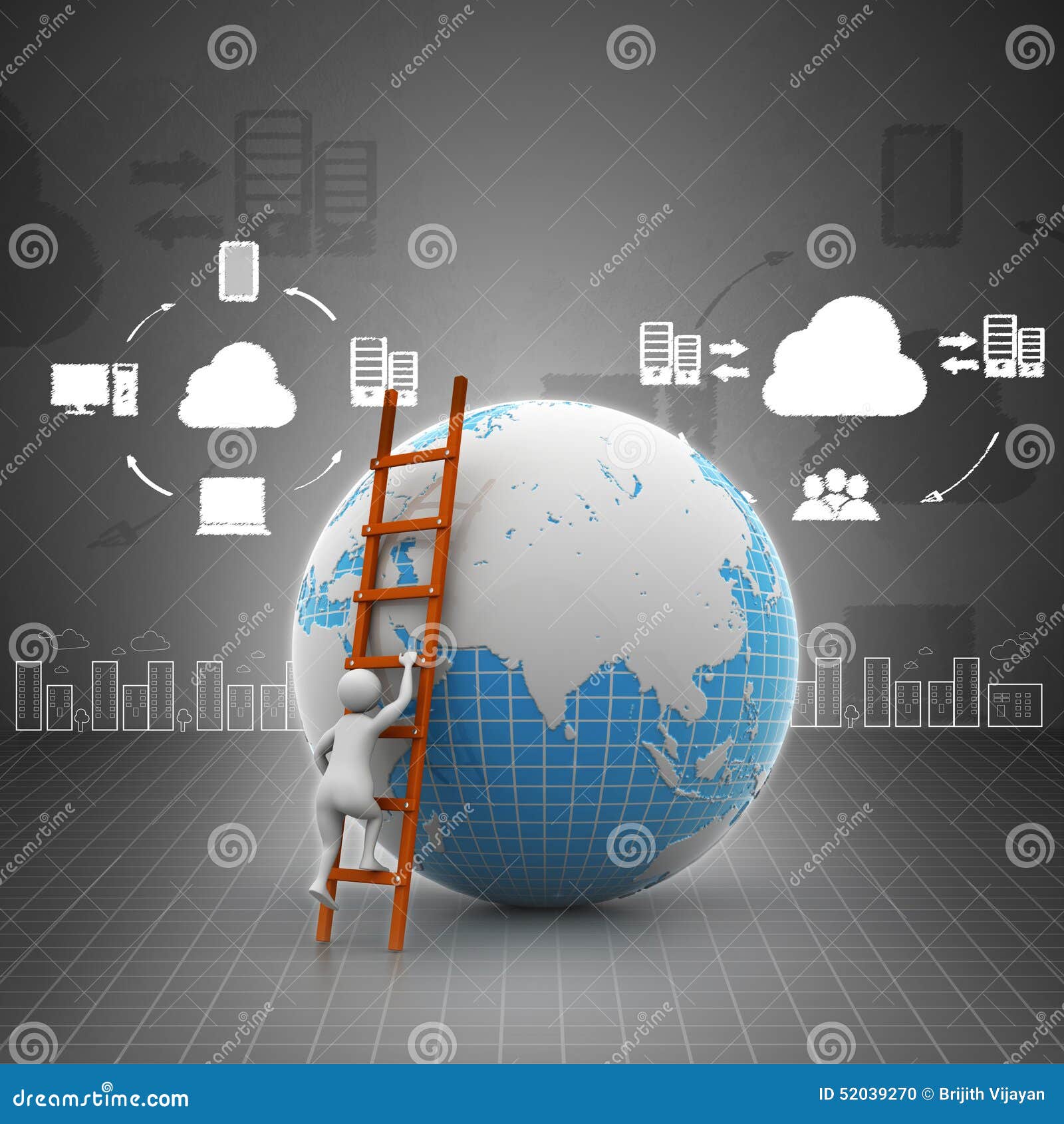 Earth globe and ladder stock illustration. Illustration of ladder ...