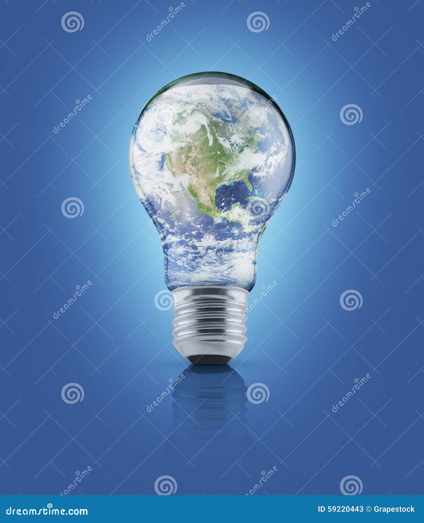 Earth Globe In Light Bulb On Blue Background, Energy Conservatio ...