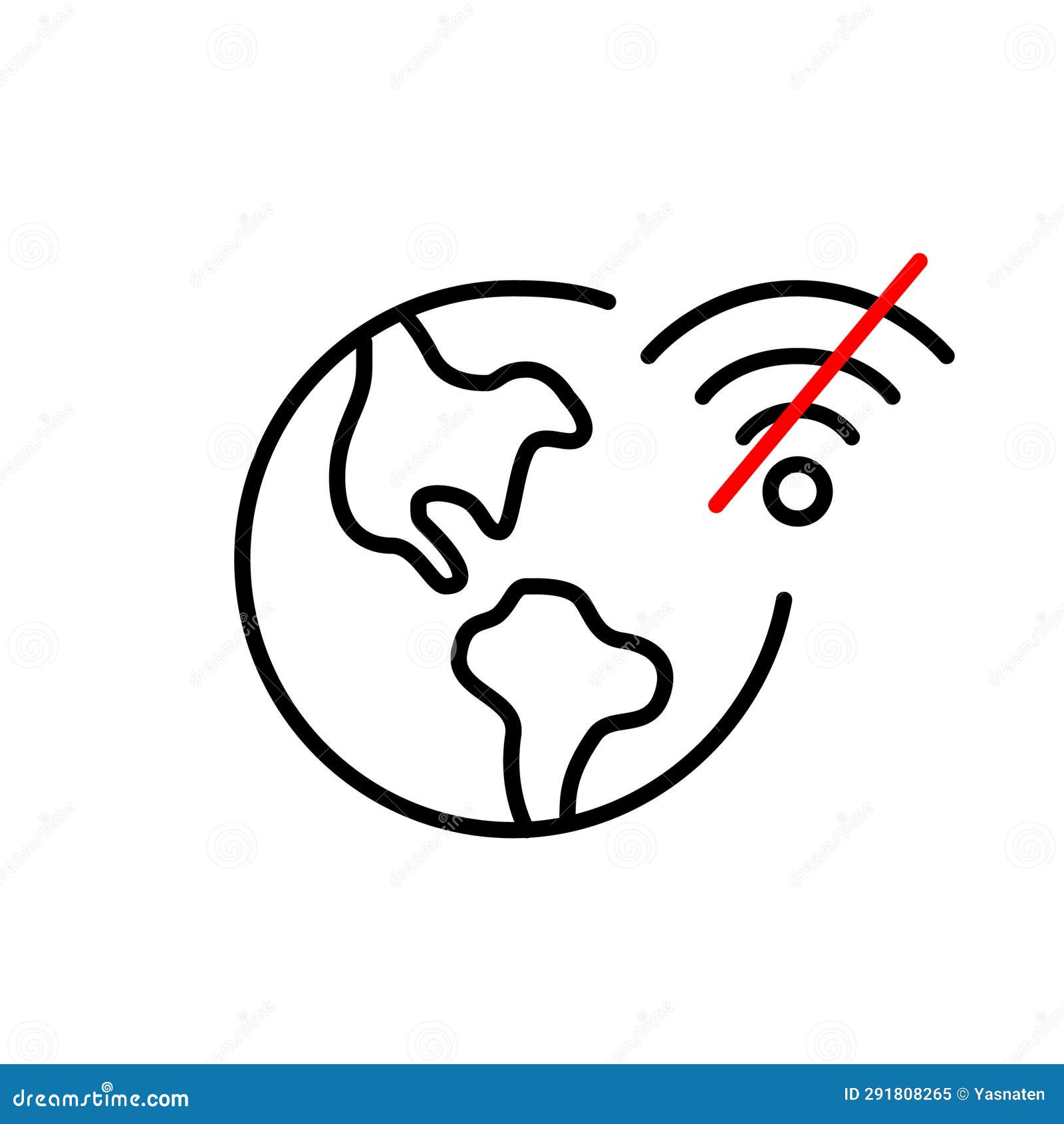 Earth Globe with No Internet Symbol. Pixel Perfect, Editable Stroke ...