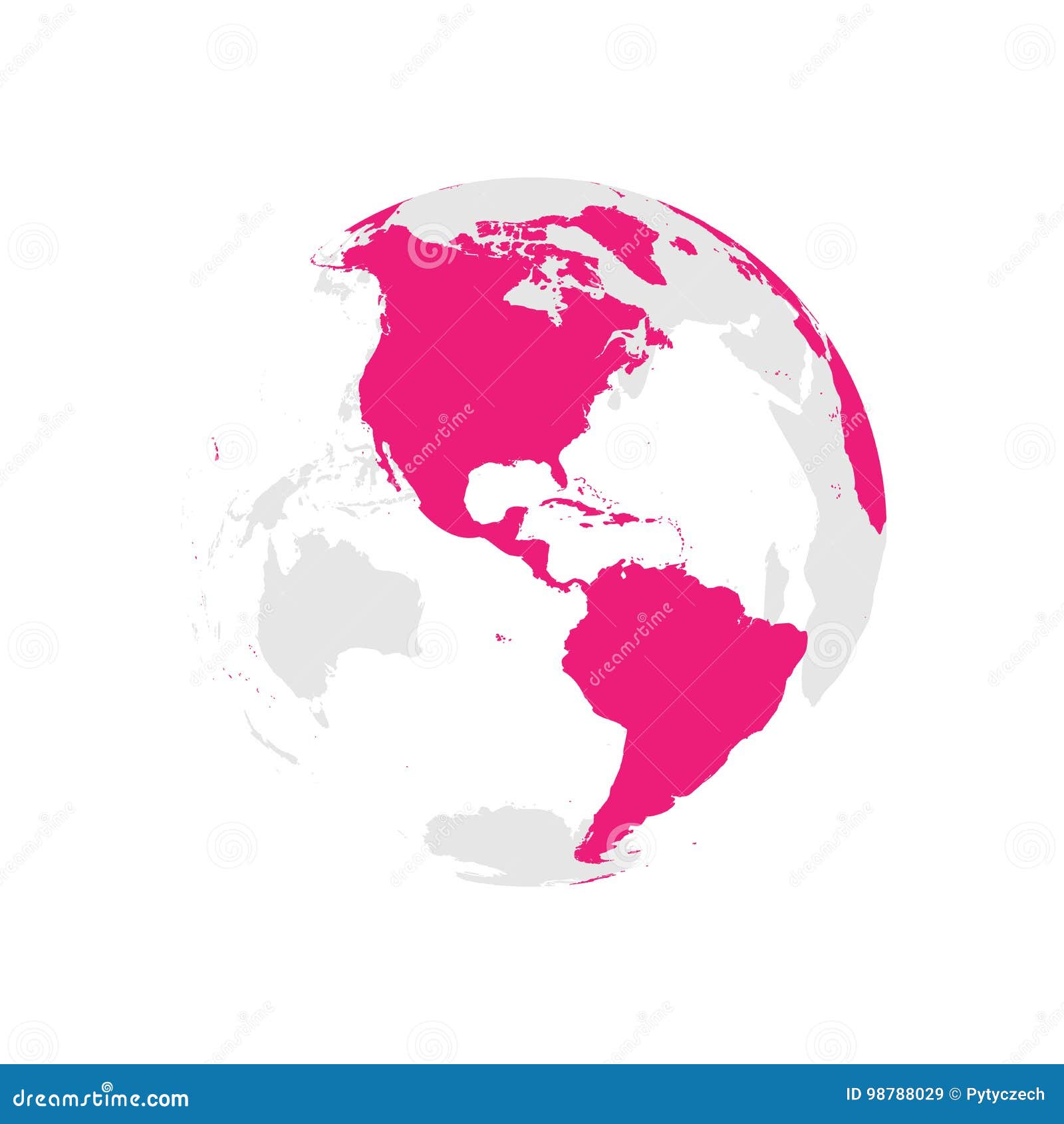 Earth Globe with Pink World Map. Focused on Americas Stock Vector ...