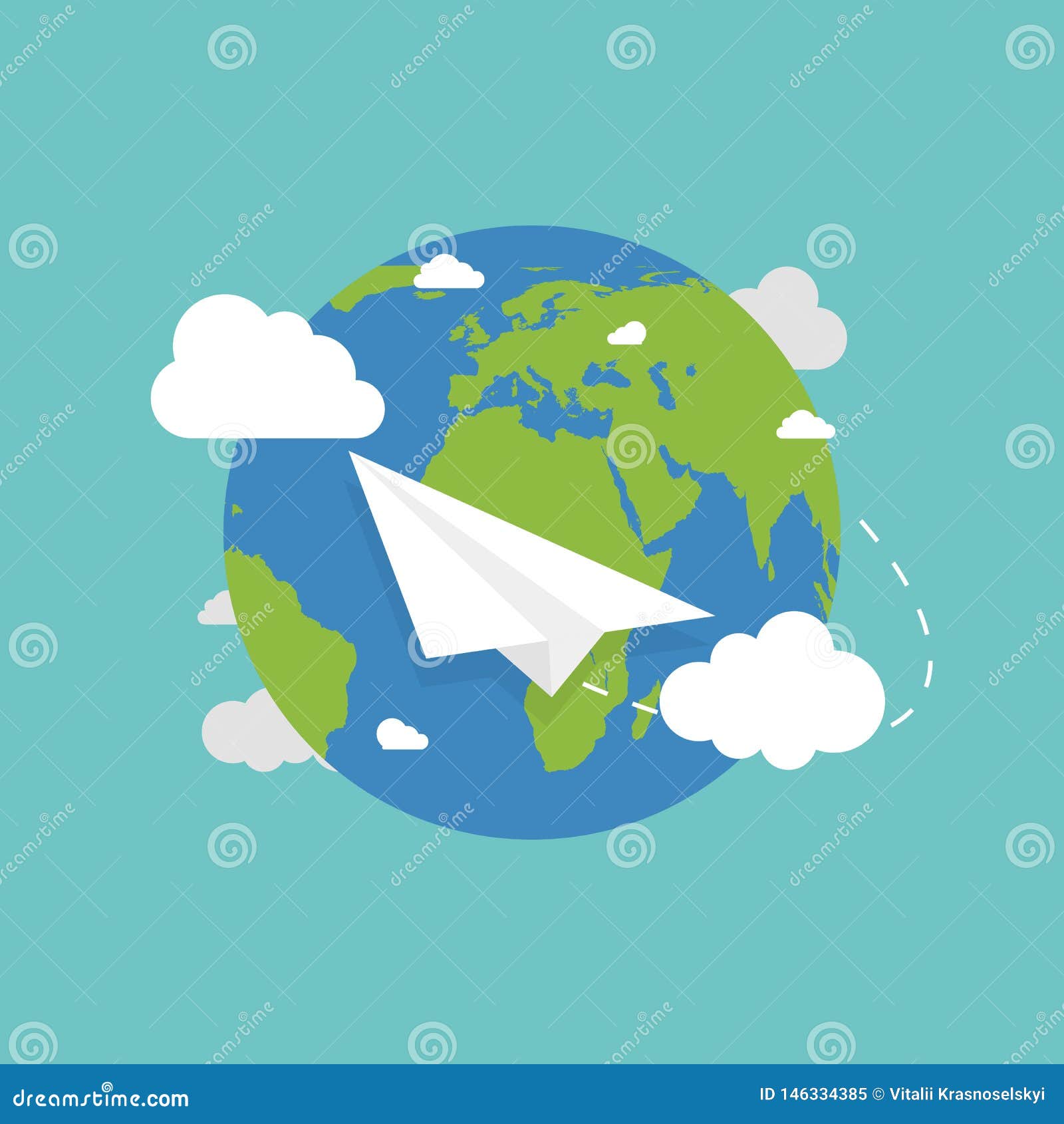 Earth Globe with Plane. Earth in Flat Style. Plane Flying. Earth Stock ...