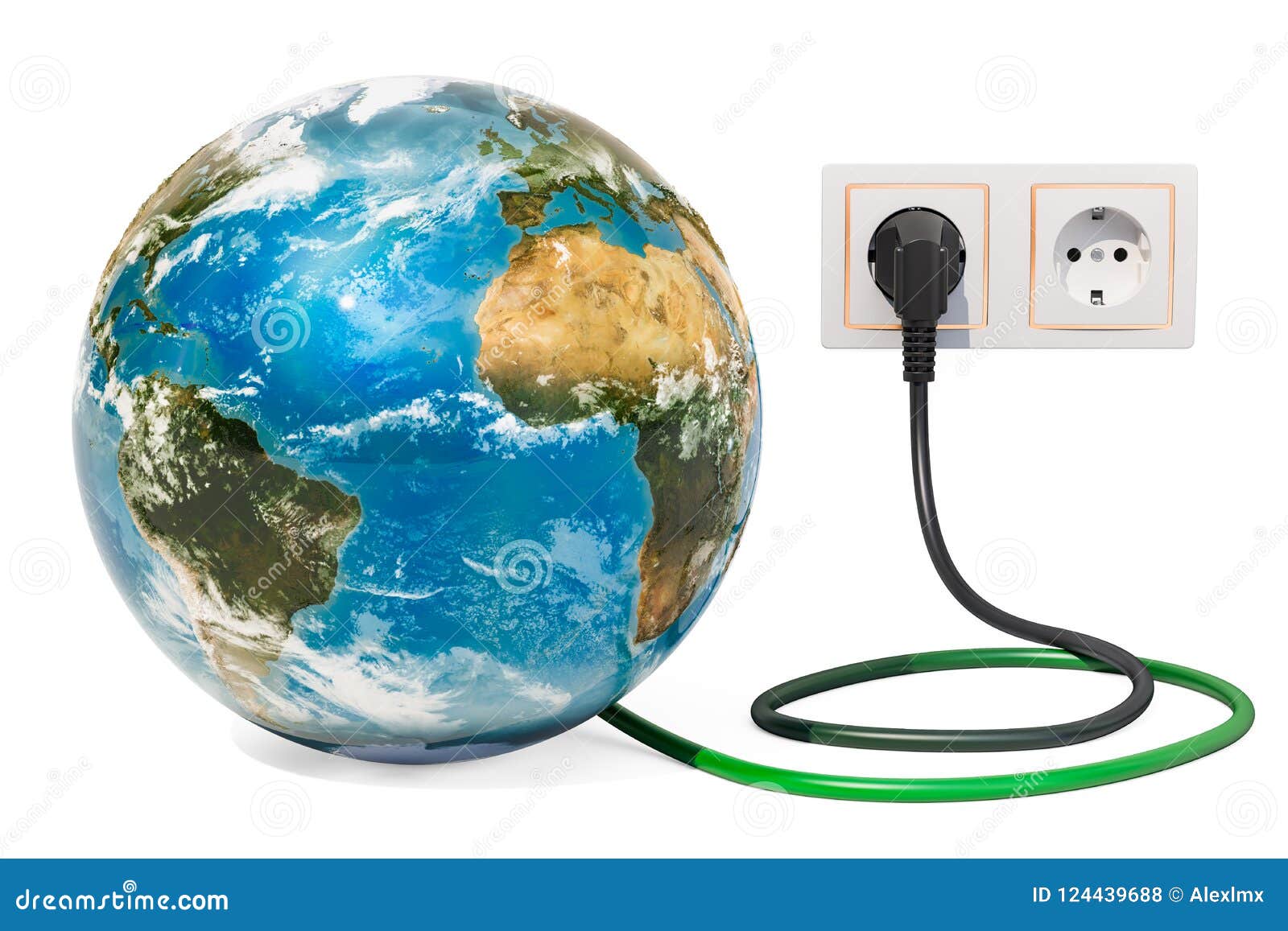 Earth Globe with Power Plug into Electrical Socket. Green Energy Stock ...