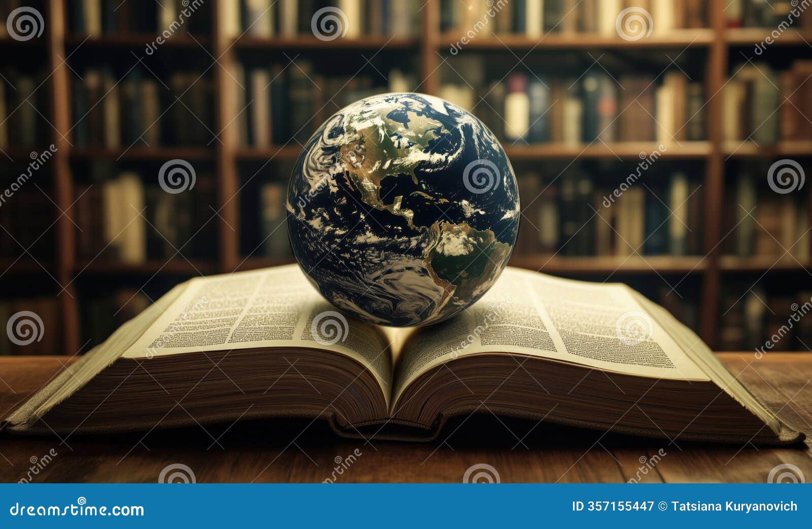 Earth Globe Resting on Open Book Symbolizing Knowledge, Exploration ...