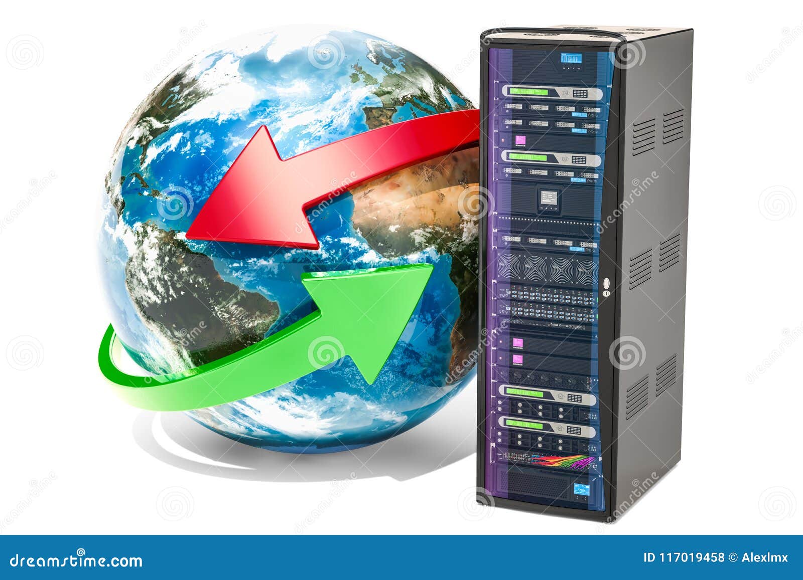Earth Globe with Server Rack. Global Network Concept, 3D Rendering ...