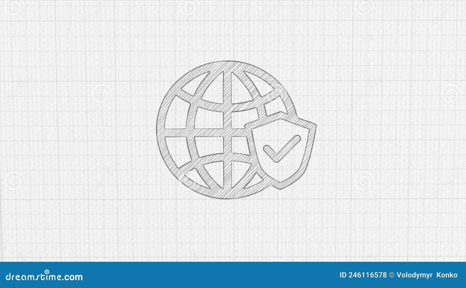 Earth Globe and Shield with Checkmark Icon with Color Drawing Effect ...