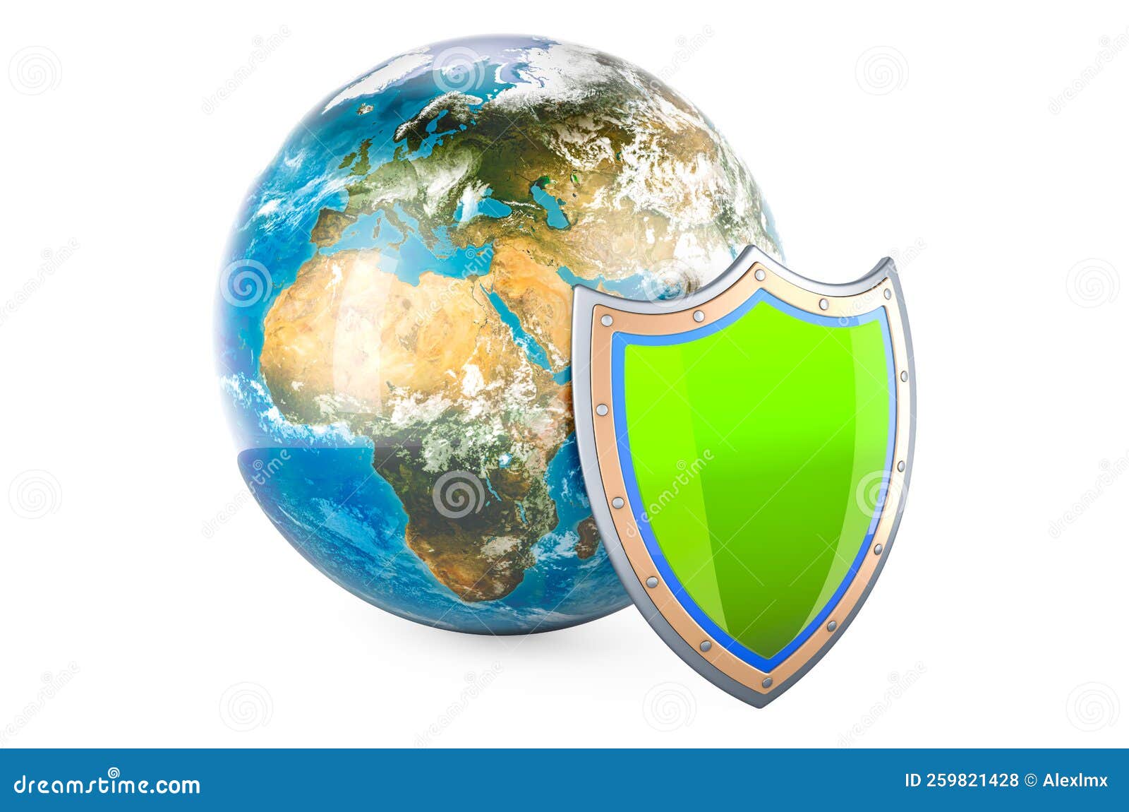 Earth Globe with Shield, 3D Rendering Stock Illustration - Illustration ...