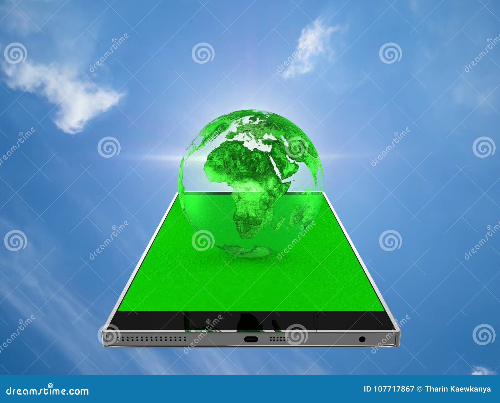 Earth Globe on the Smart Phone with Clipping Path Stock Illustration ...