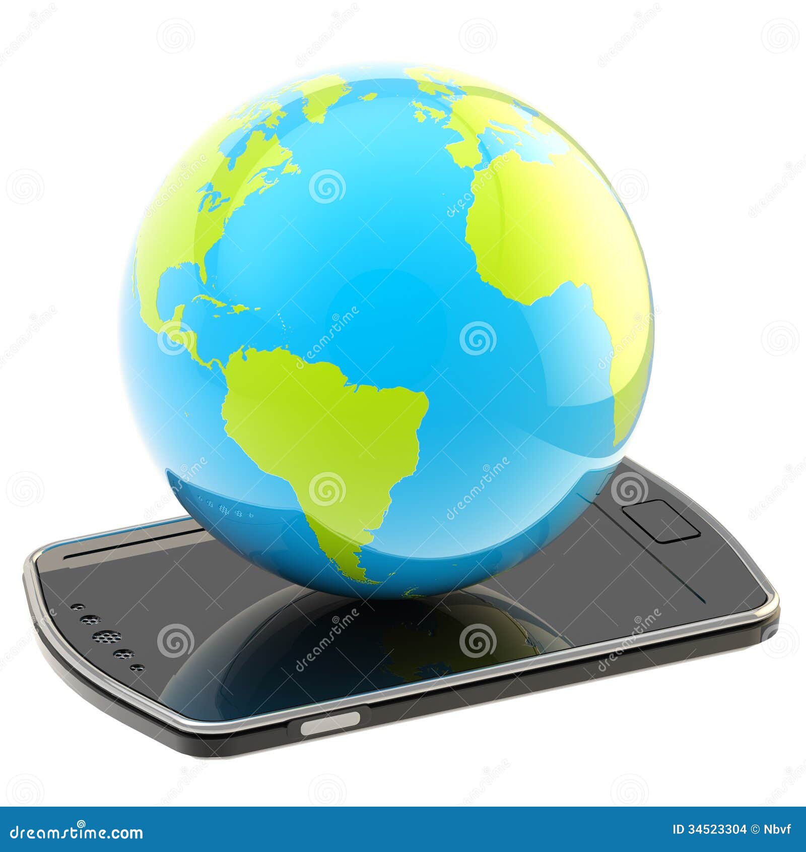 Earth Globe on Smart Phone Screen Isolated Stock Illustration ...