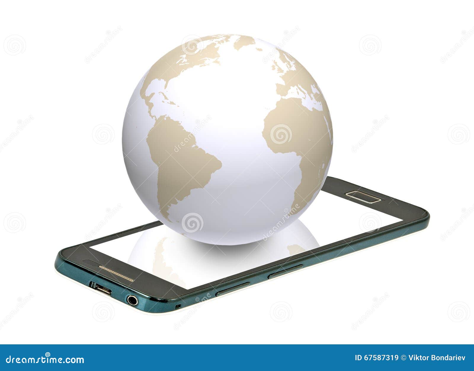 Earth Globe and Smart Phone in Space Closeup Stock Illustration ...