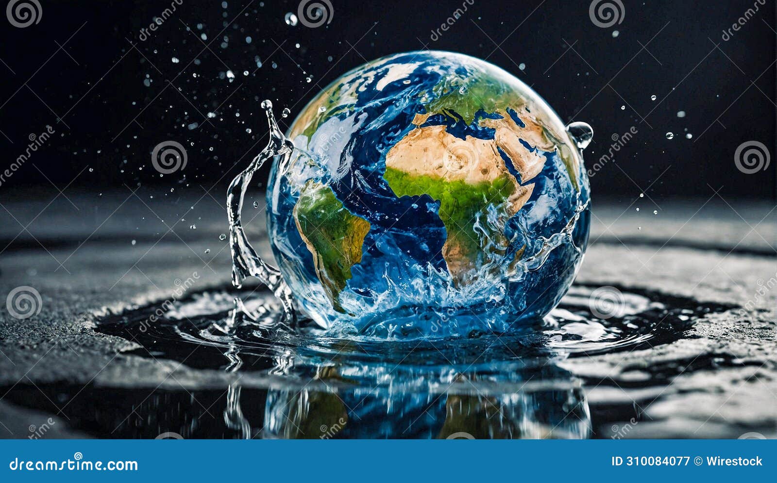 Earth Globe Splashing into a Puddle of Water As a Concept for Saving ...