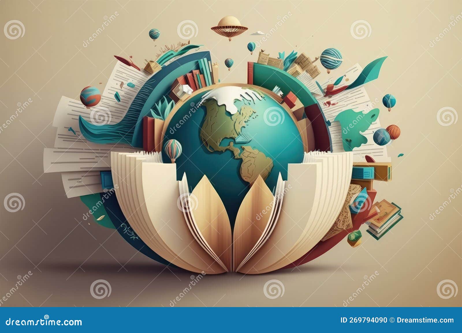 Earth Globe Sprouting from Books. Conceptual Art. Human and Scientific ...