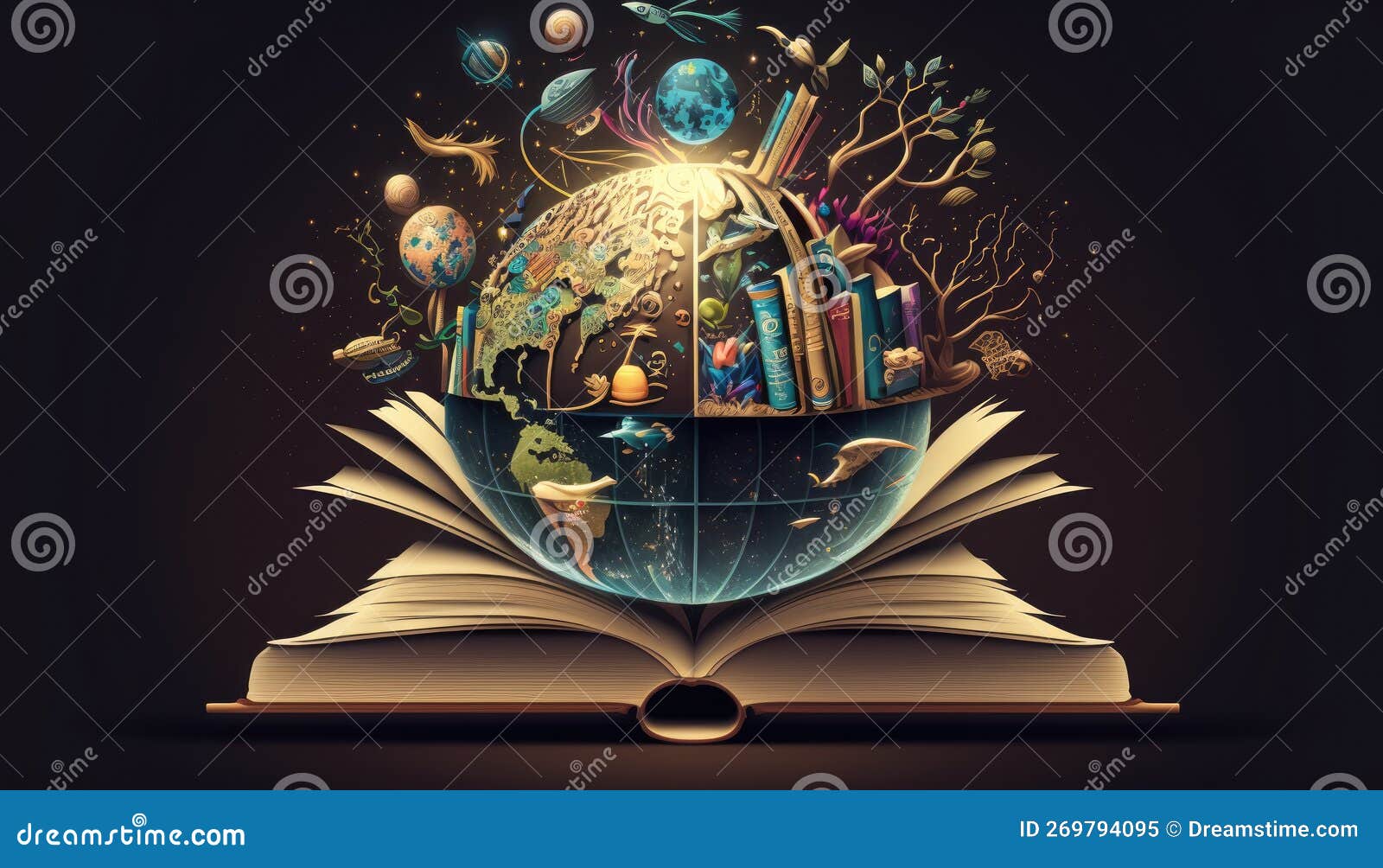 Earth Globe Sprouting from Books. Conceptual Art. Human and Scientific ...