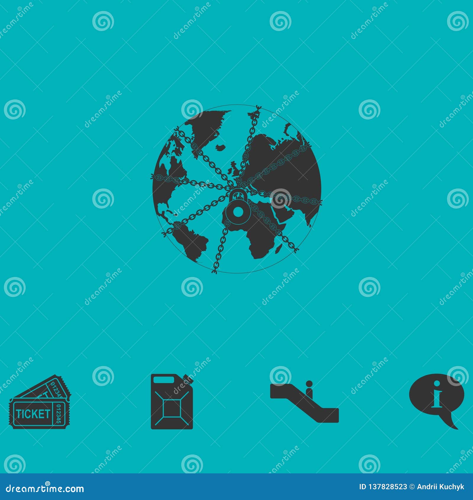 Earth Globe in Strong Chain Icon Flat Stock Vector - Illustration of ...