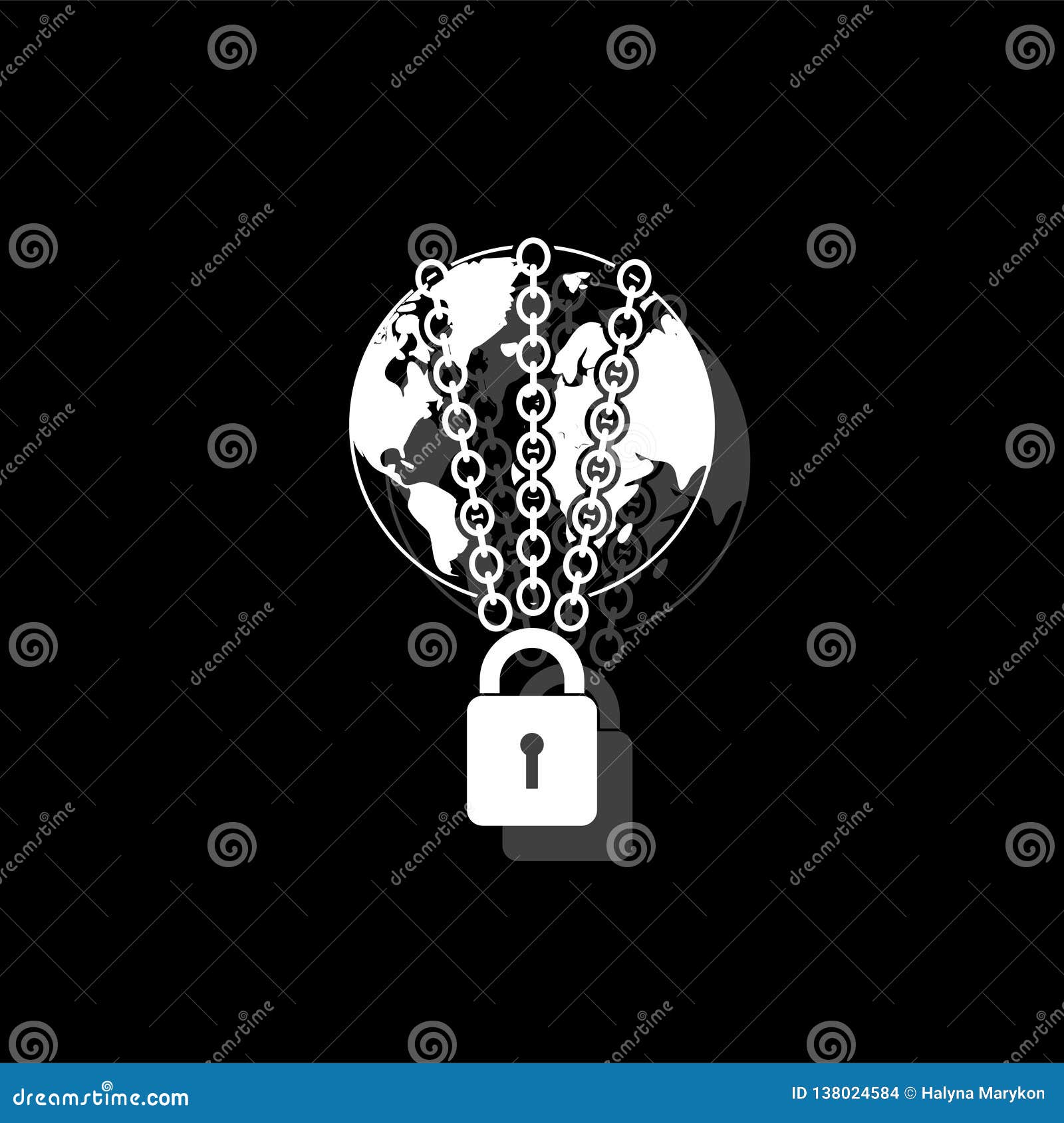 Earth Globe in Strong Chain Icon Flat Stock Illustration - Illustration ...