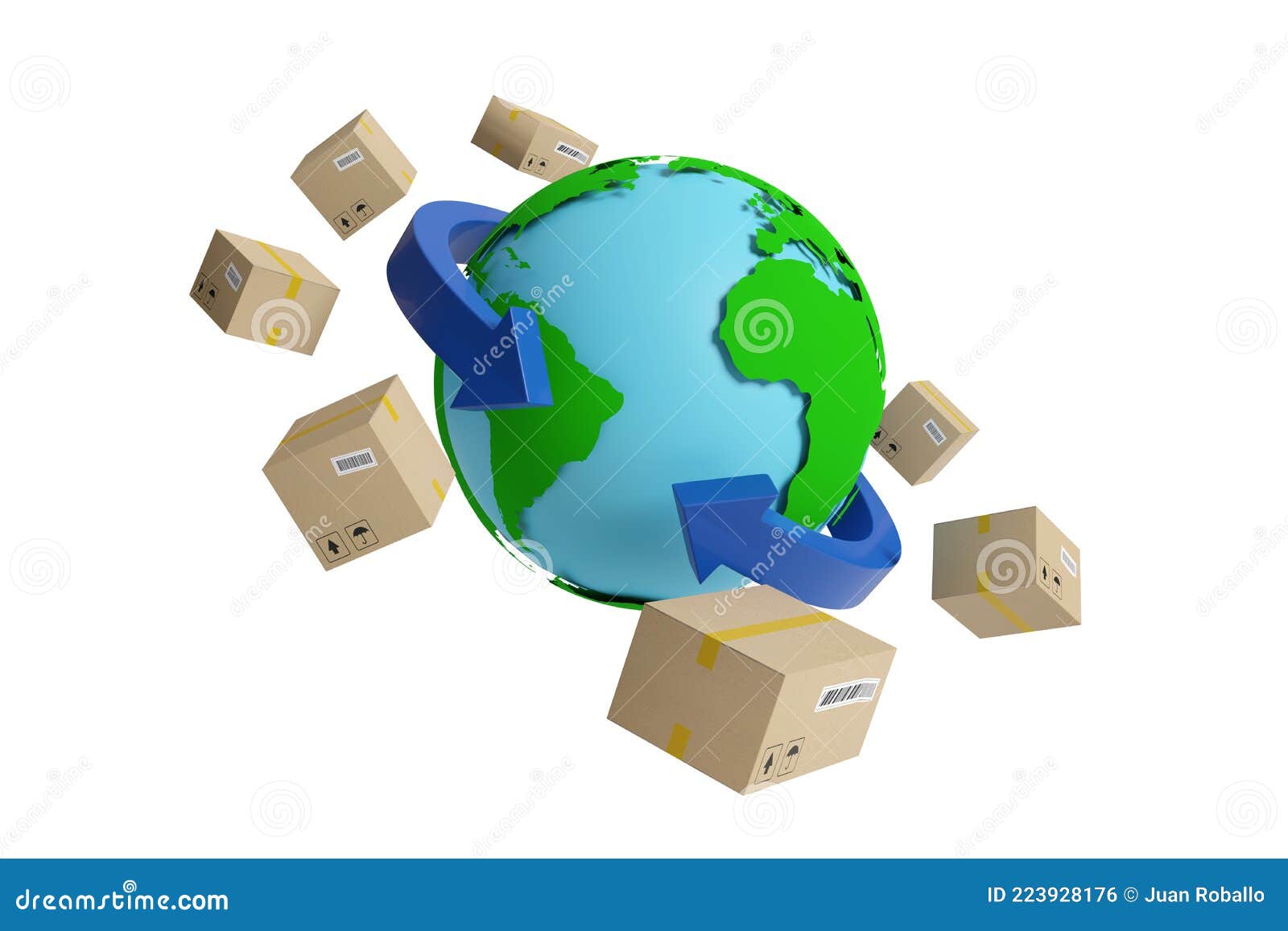 Earth Globe Surrounded by Arrows and Packages. Shipping Concept Stock ...