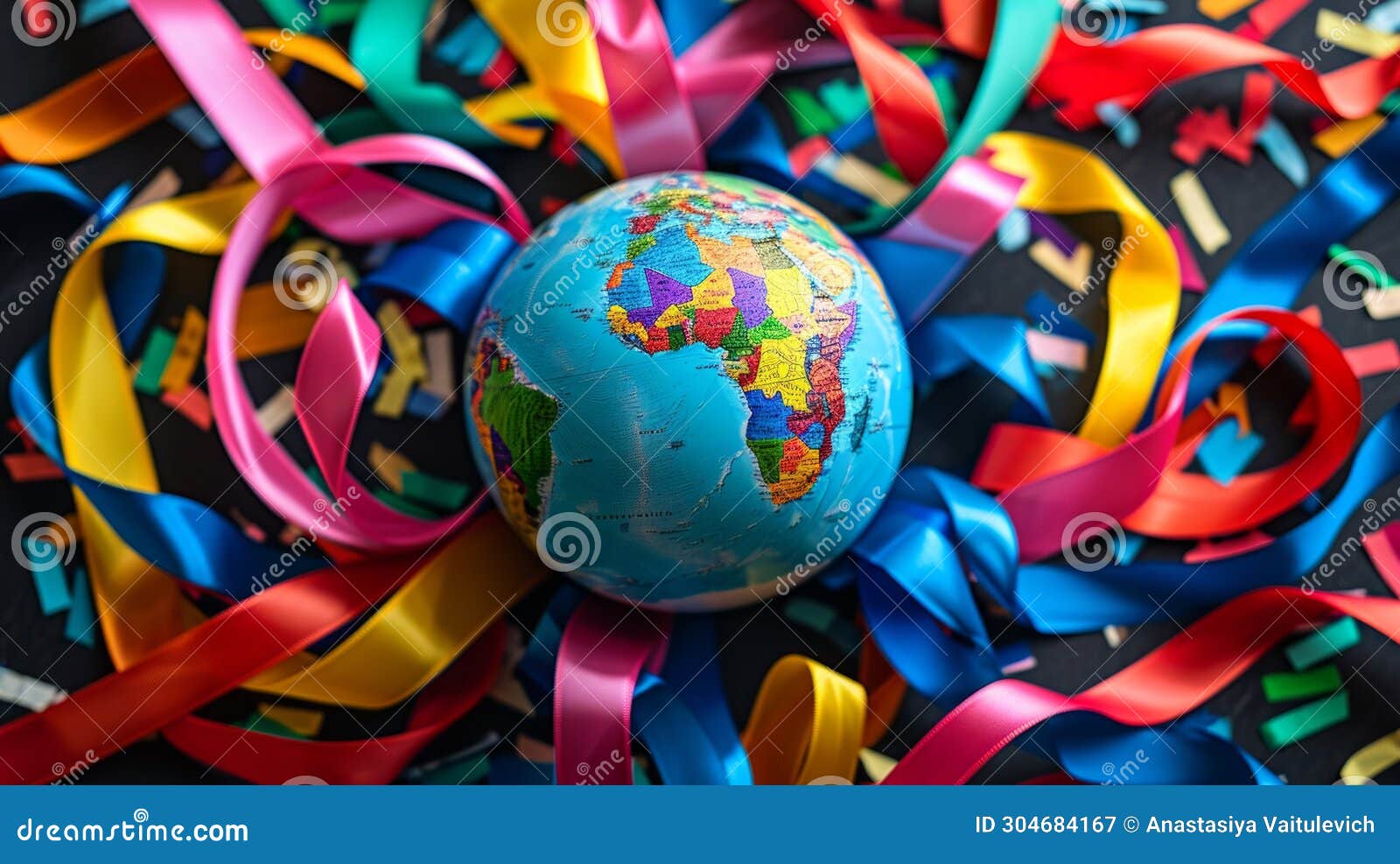 Earth Globe Surrounded by Colorful Ribbons Stock Image - Image of ...