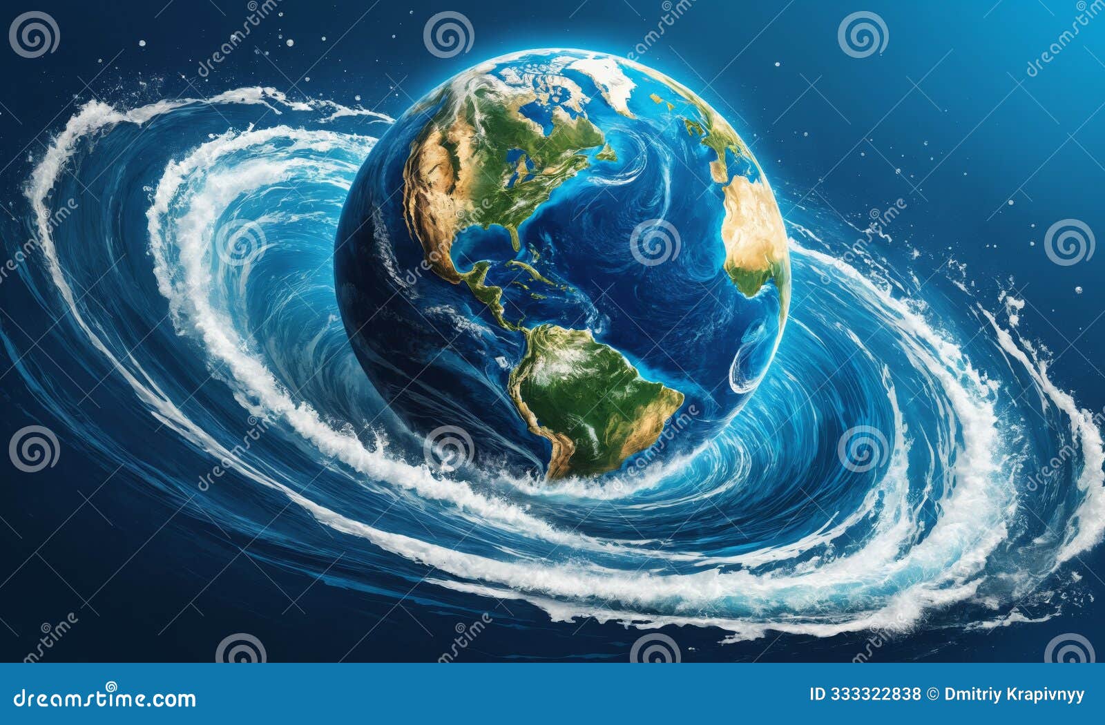 Earth Globe Surrounded by Water Wave Stock Illustration - Illustration ...