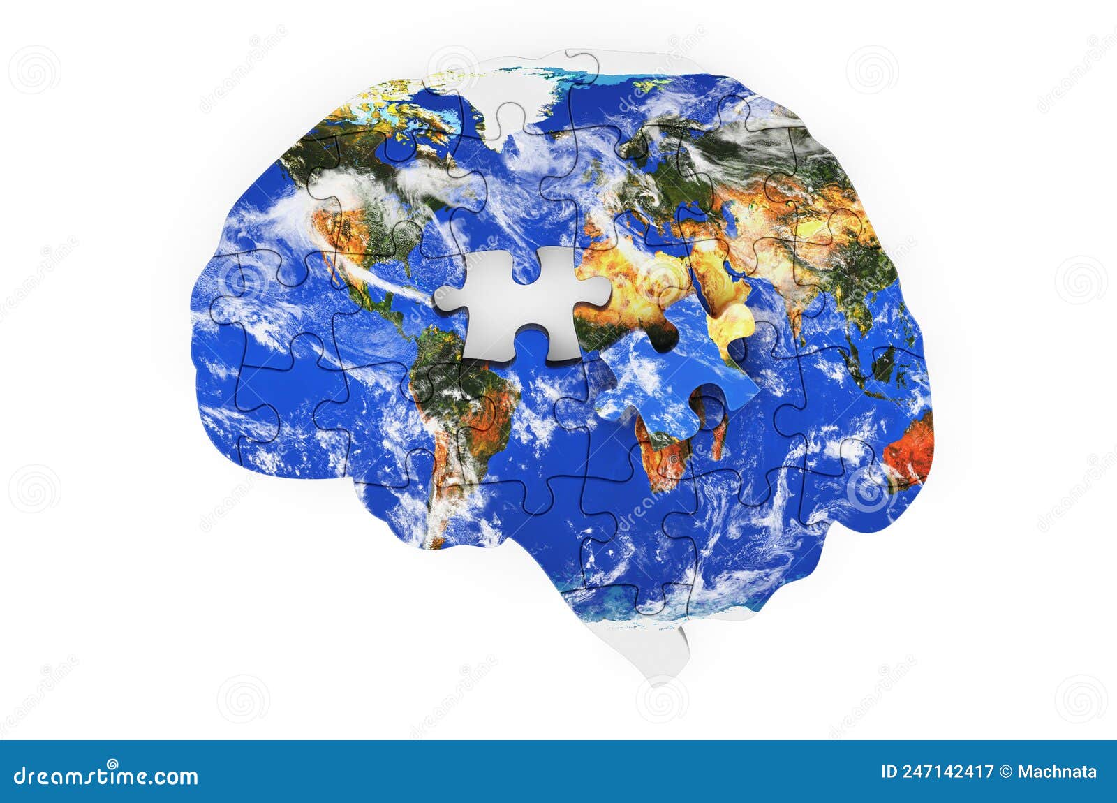 Earth Globe Texture Map Painted on the Brain from Puzzles. Scientific ...