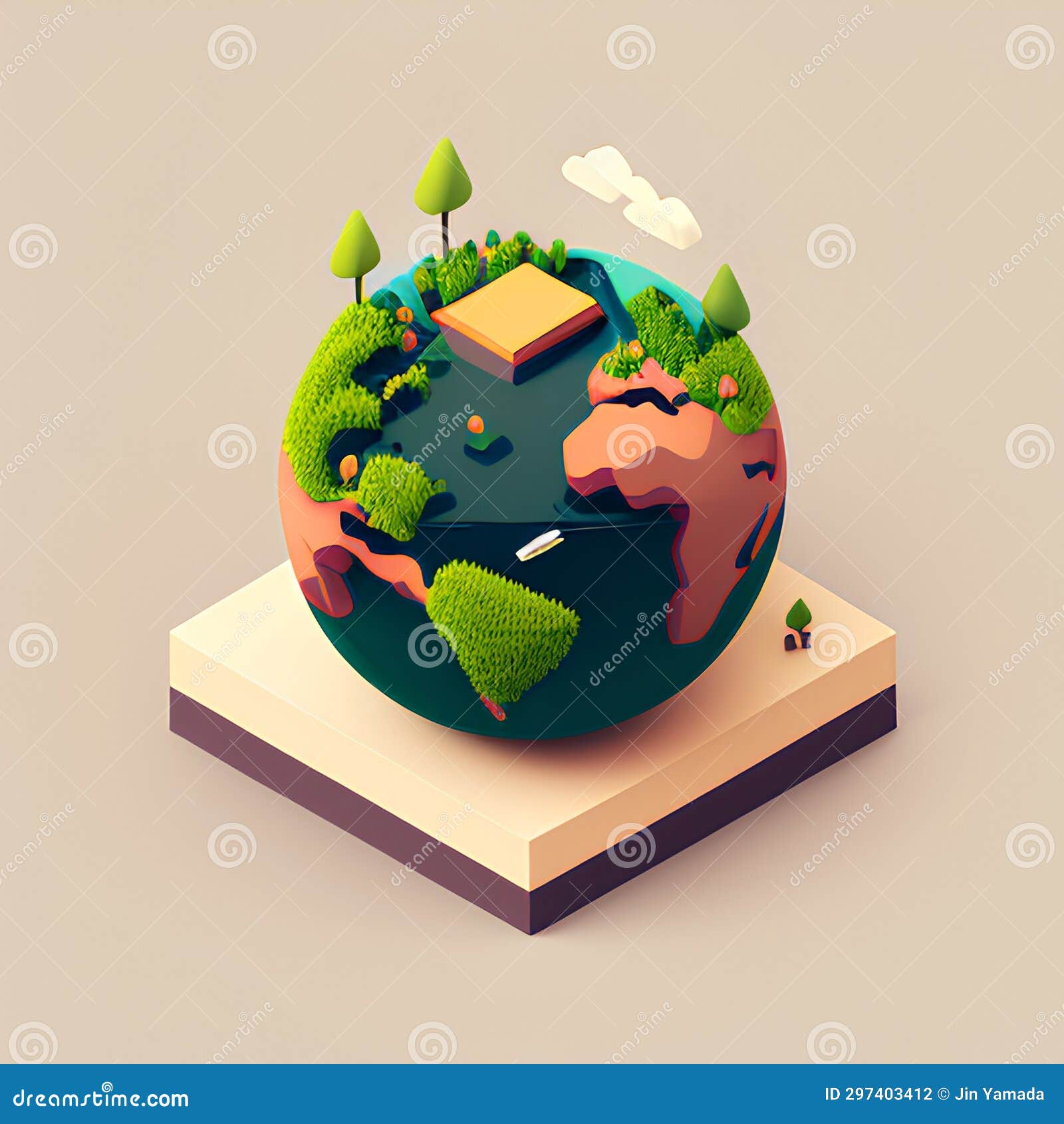 Earth Globe with Trees and Bushes. 3d Isometric Vector Illustration ...