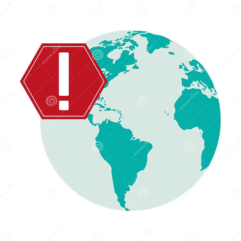 Earth Globe and Warning Sign Icon Stock Vector - Illustration of ...