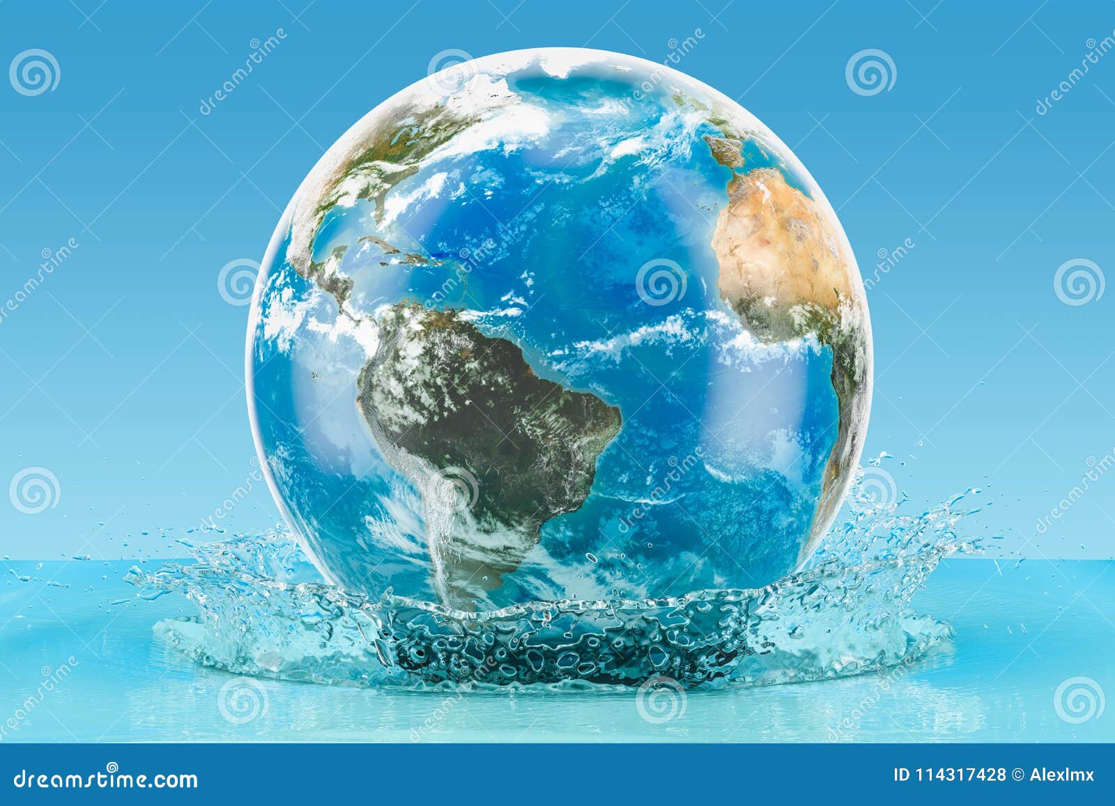 Earth Globe With Water Splash On The Blue Background, 3D Rendering ...
