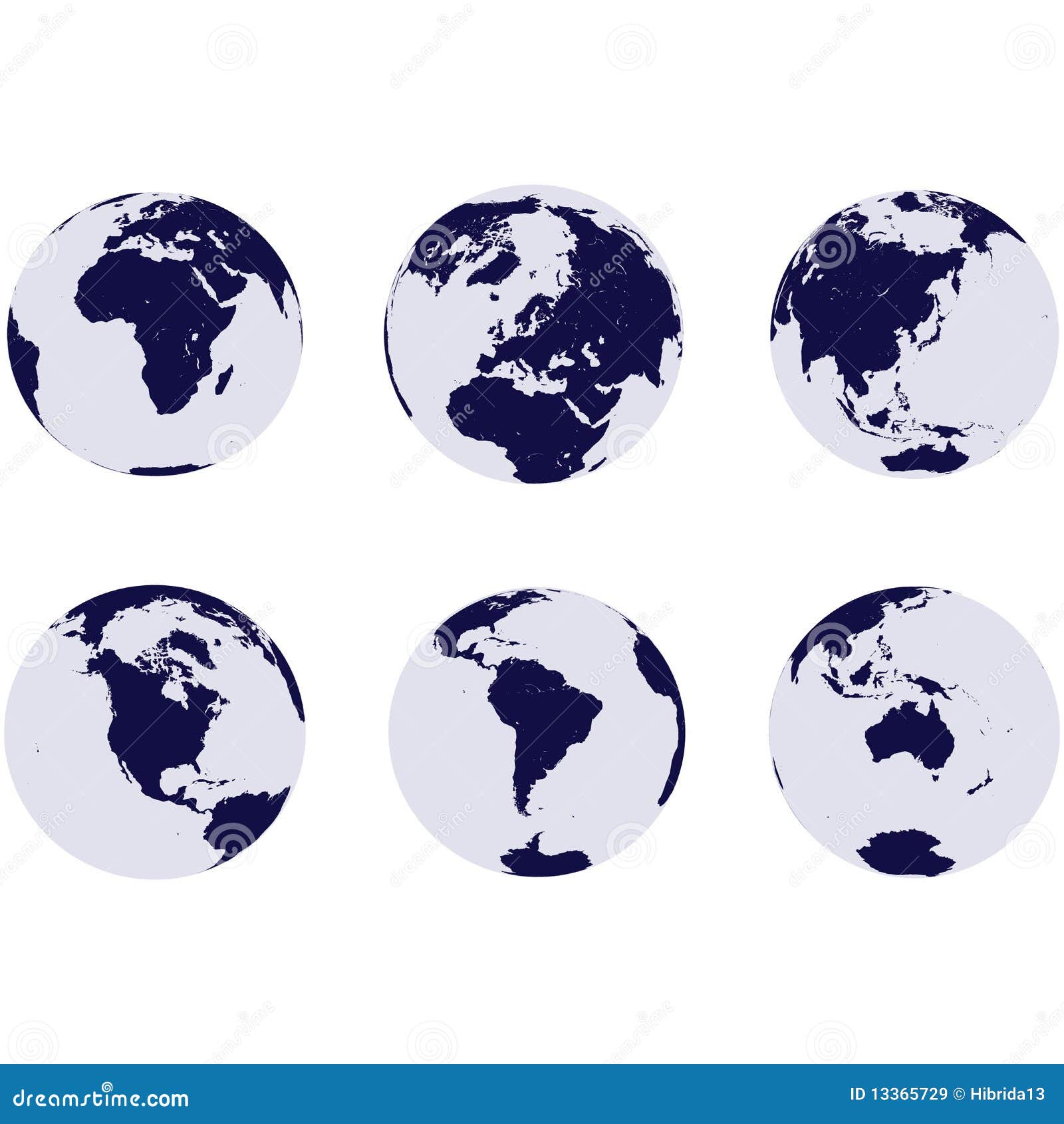 Earth Globes with 6 Continents Stock Illustration - Illustration of ...
