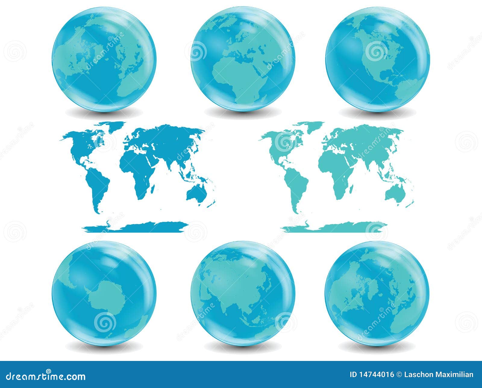 Earth Globes Collection with World Map Stock Vector - Illustration of ...