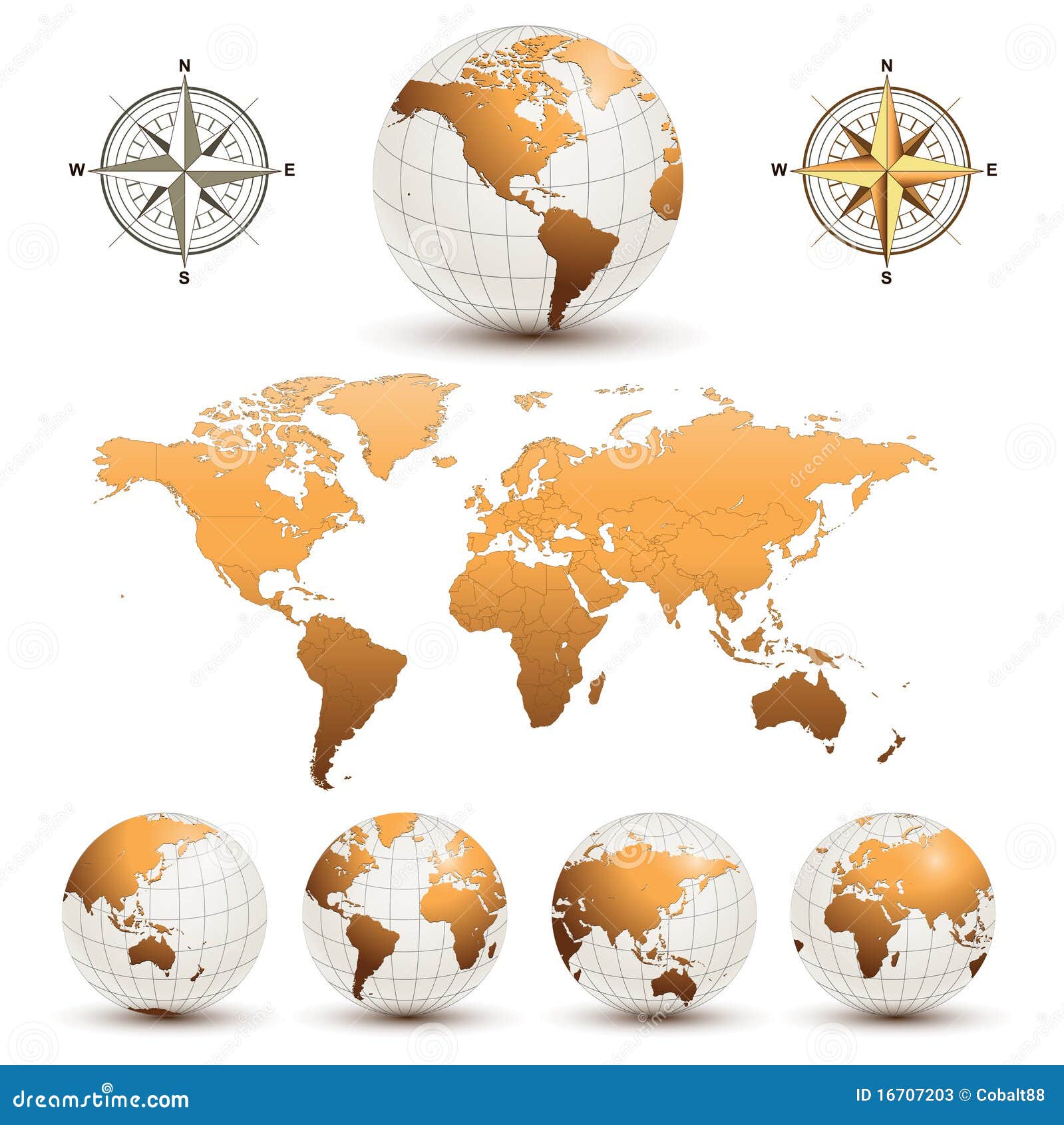 Earth Globes with World Map Stock Vector - Illustration of layout ...