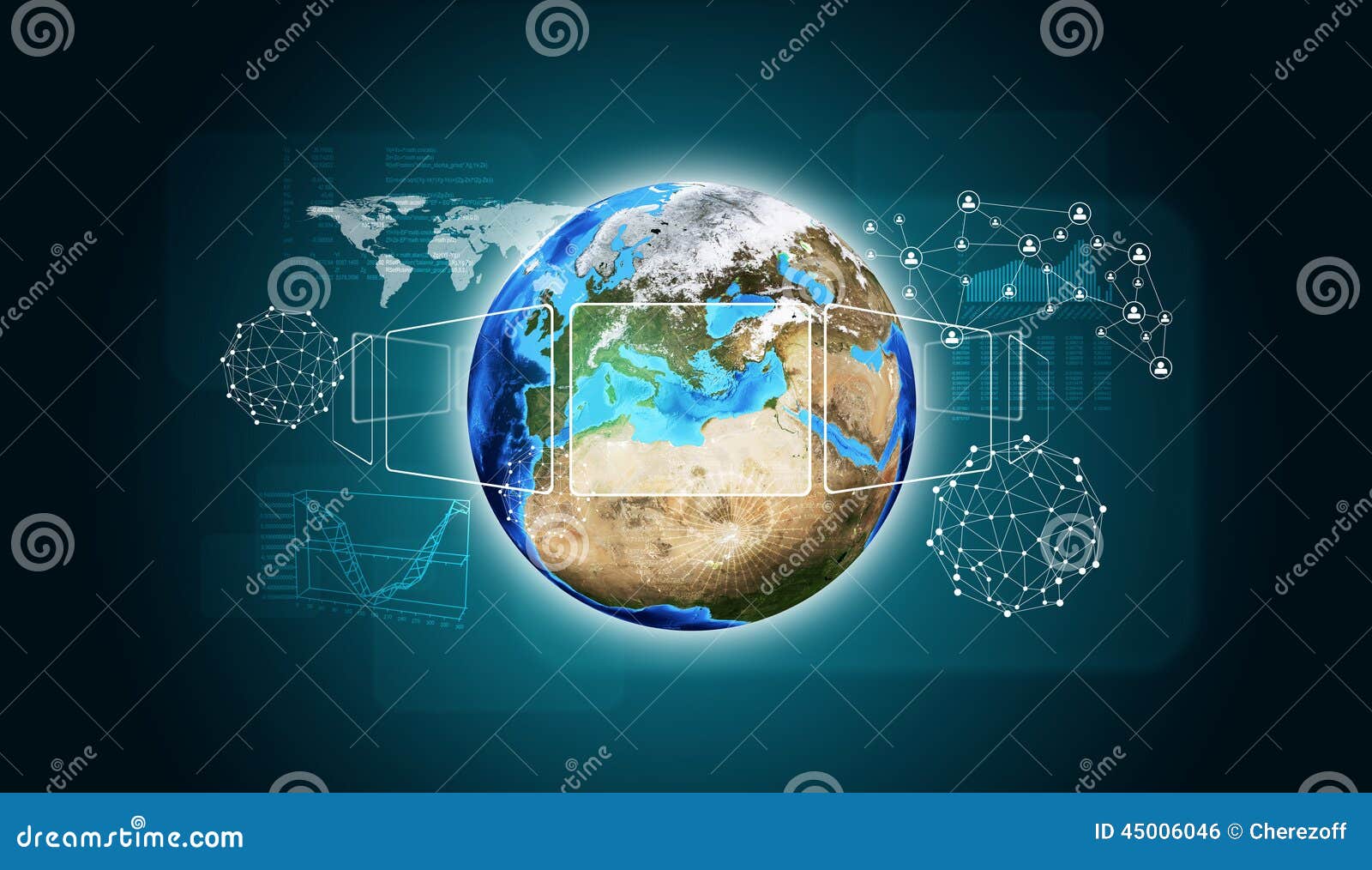 Earth with Graphs and Network Stock Illustration - Illustration of icon ...