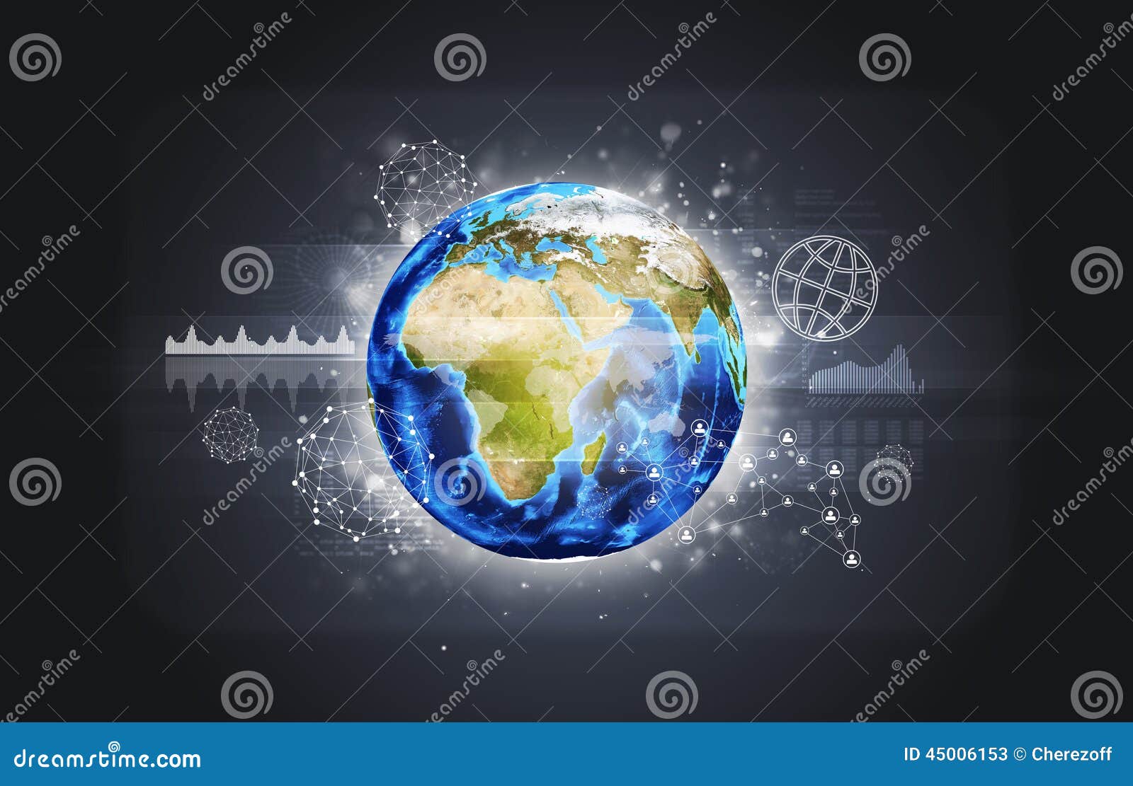 Earth with Graphs and Network Stock Illustration - Illustration of ...