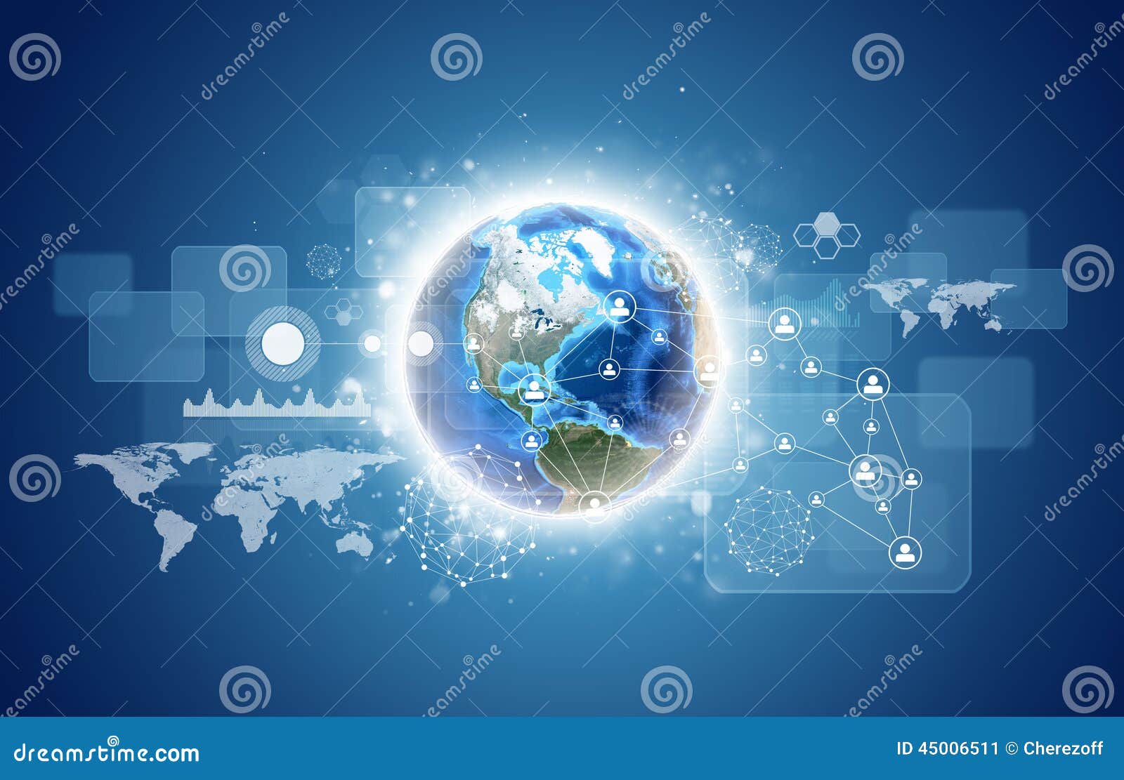Earth with Graphs and Network Stock Illustration - Illustration of ...