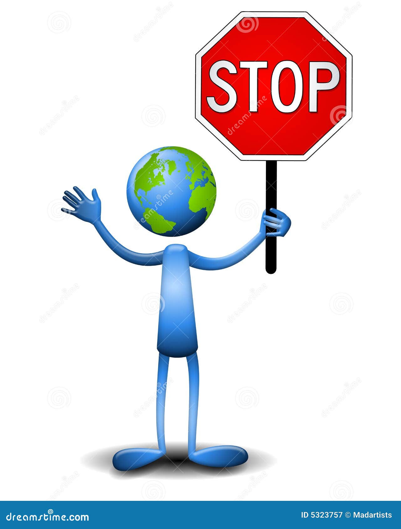 Earth Guy Holding Stop Sign Stock Illustration - Illustration of ...