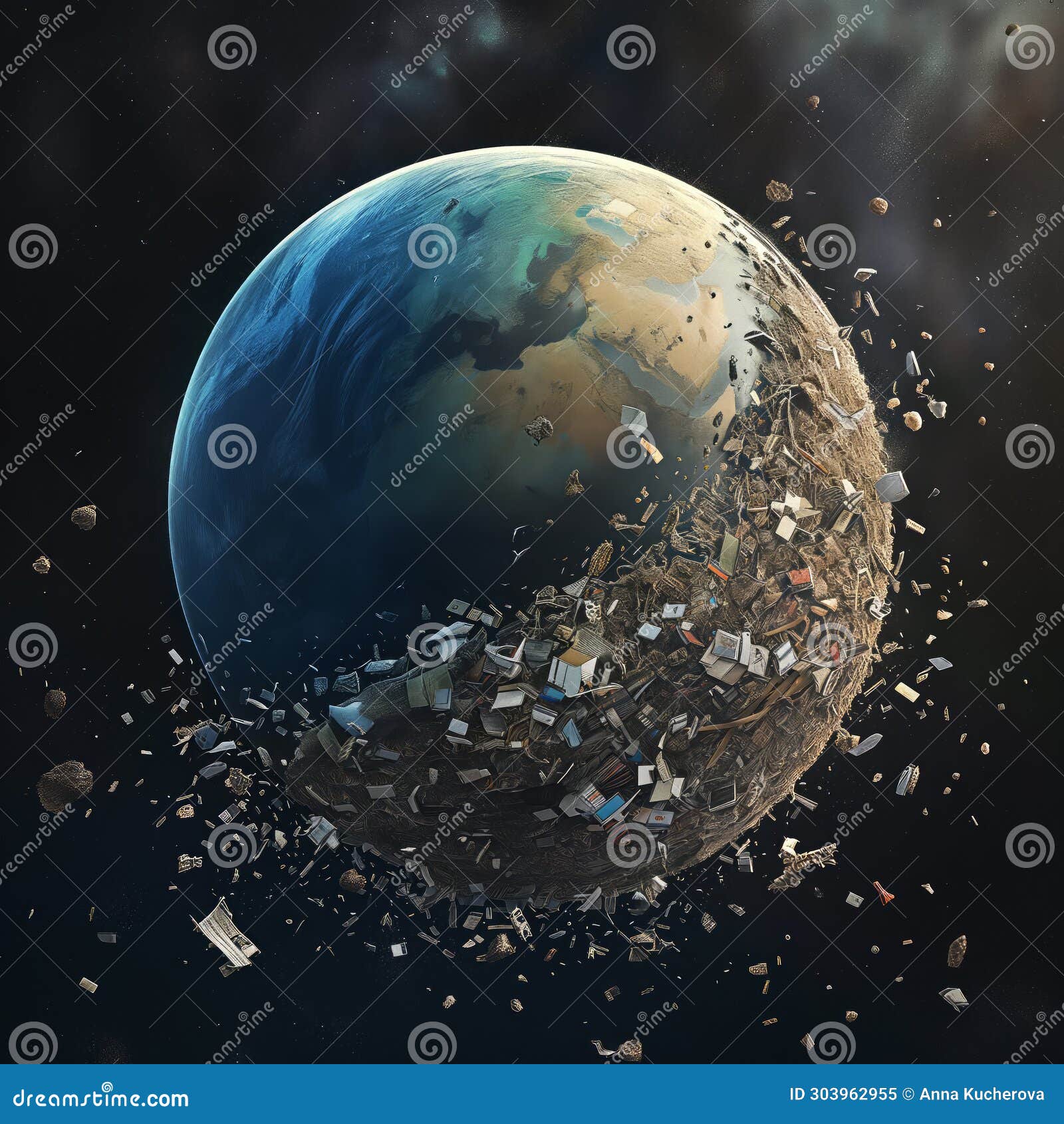 Earth Half Covered with Garbage, Symbolizing Issue of Global Waste ...