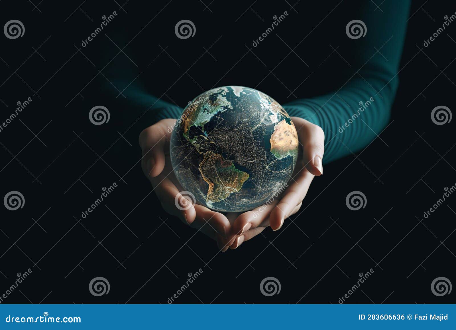 Earth in Hand on Dark Background , Generative Ai Stock Illustration ...