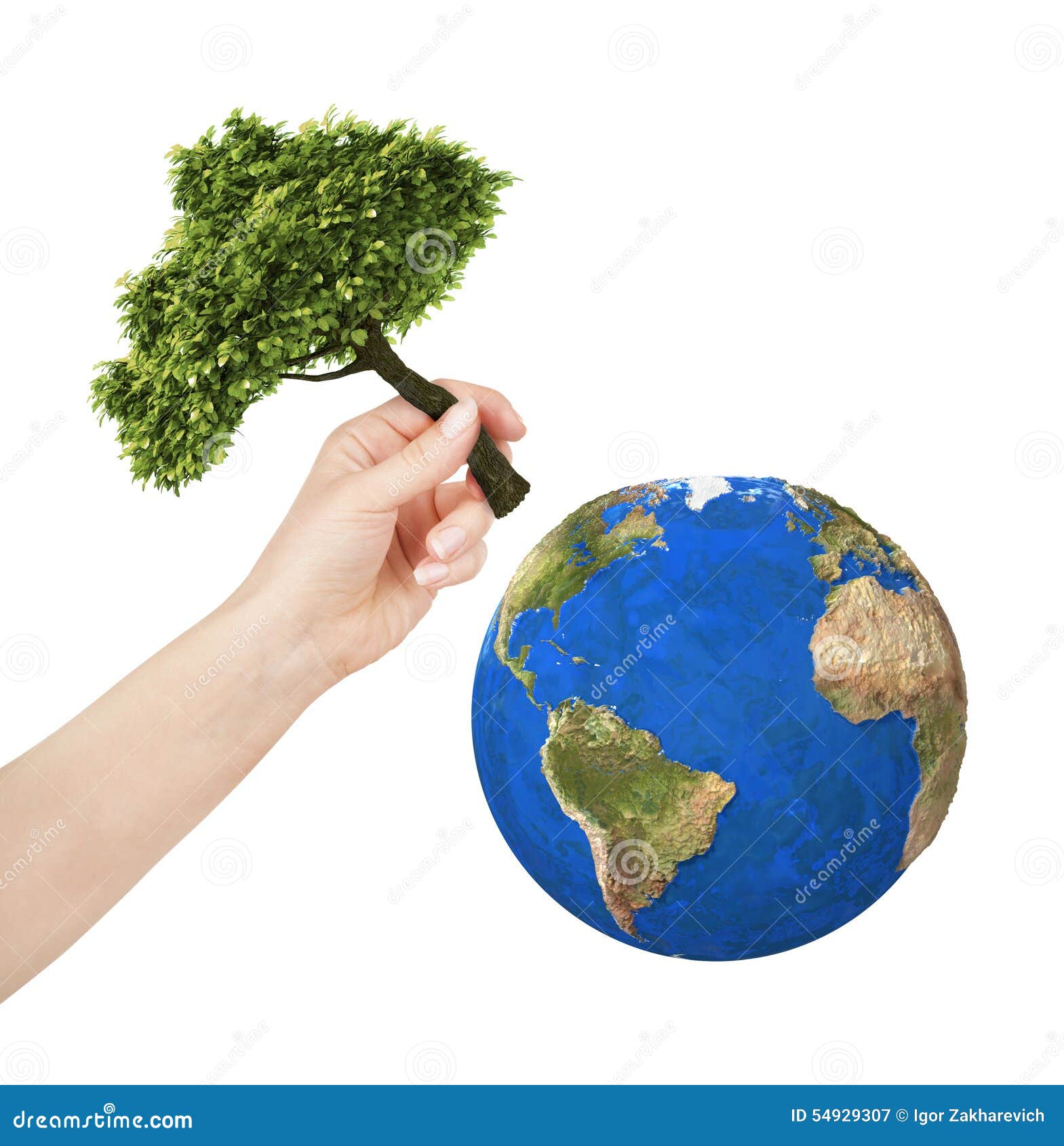 Earth, Hand Planting a Tree on the Planet. Stock Illustration ...