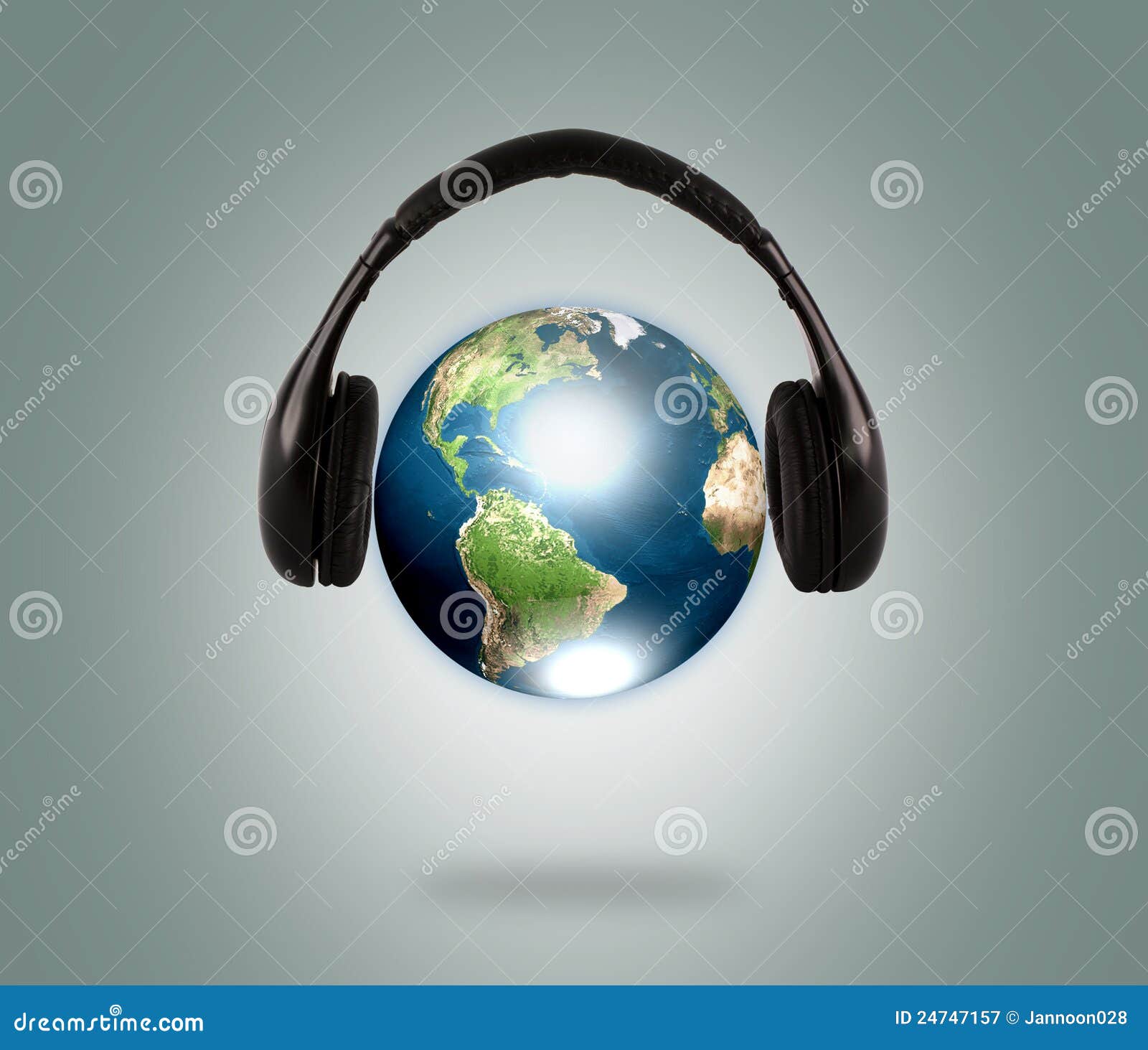Earth with headphone. stock image. Image of headset, internet - 24747157